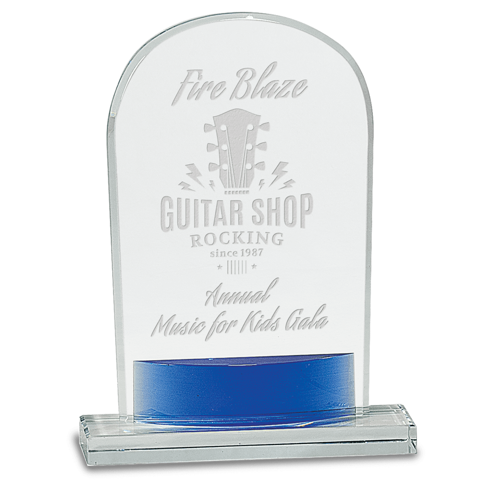 Large Crystal Arch with Blue Accent - Trophies Etc.