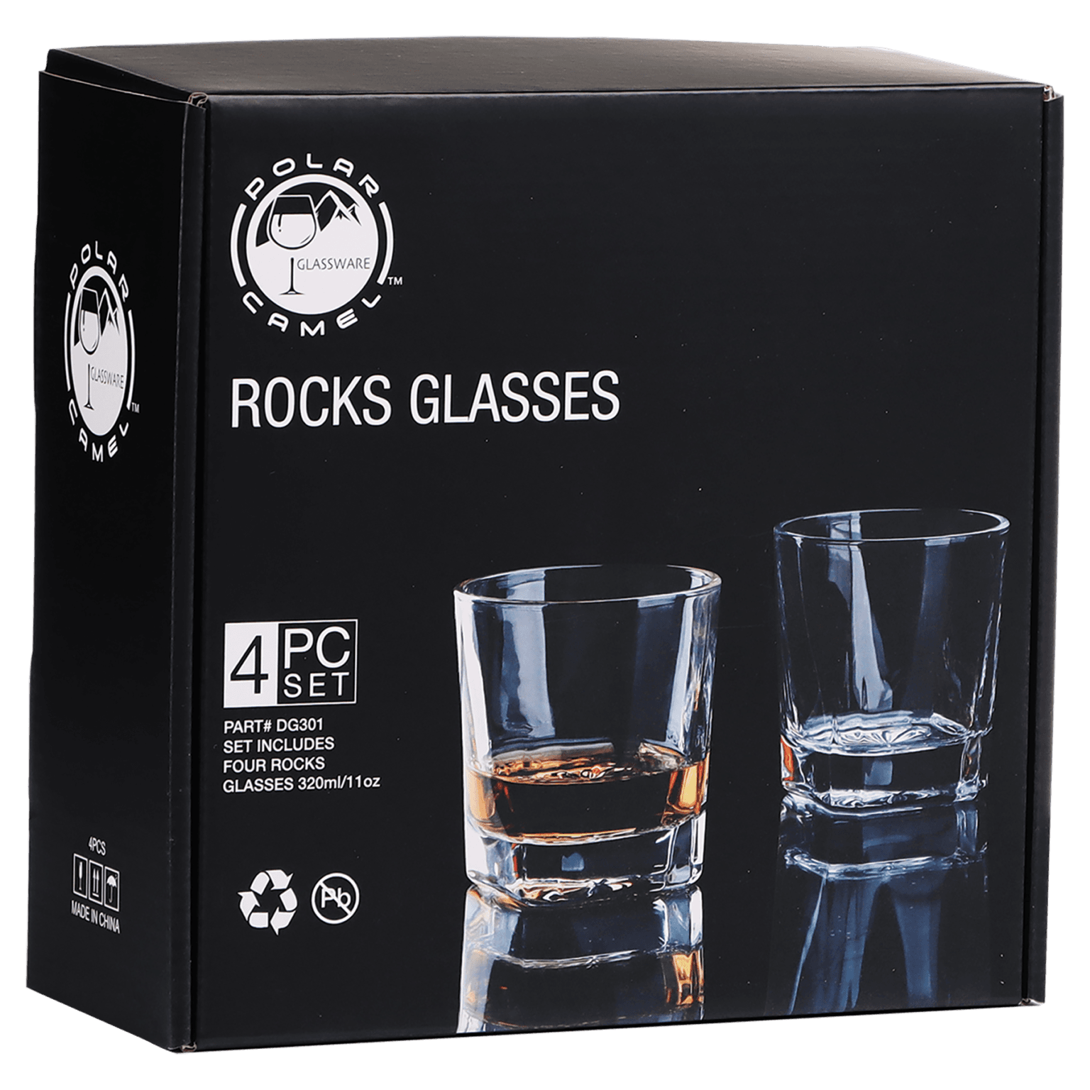 11oz Square Rocks Glasses, Set of Four by Polar Camel S